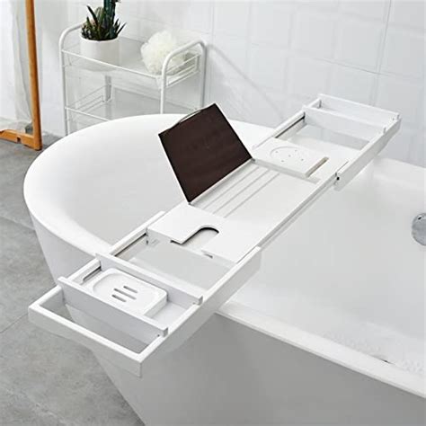 SDGH Extendable Bath Tub Caddy Wooden Bathtub Bridge Shelf Organizer