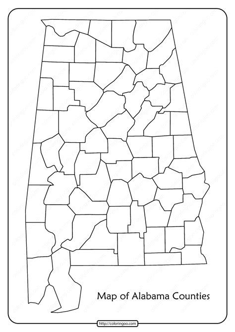 Printable Blank Map Of Alabama Counties Pdf Worksheet County Map