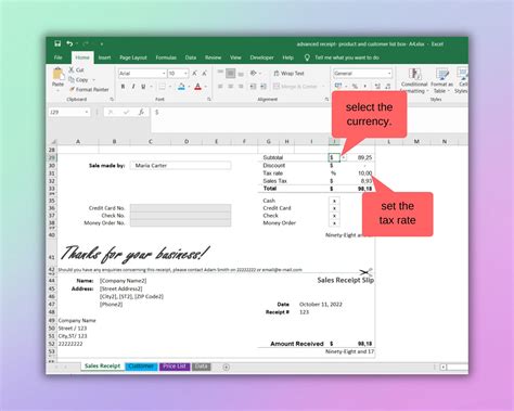 Advanced Receipt Template Excel Google Sheets Convertible Pdf