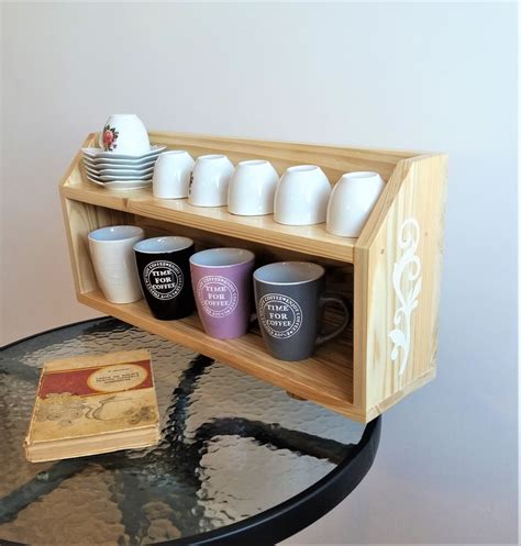 Rustic Kitchen Shelves Wall Mounted Handmade Wooden Rustic Coffee Mug
