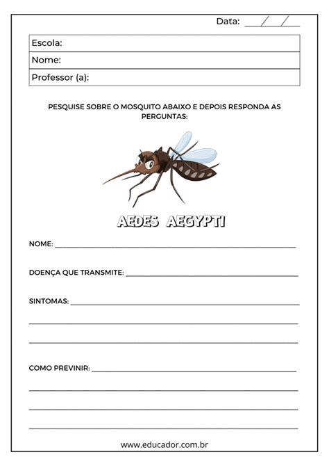 Lista De Atividades Sobre A Dengue Educador
