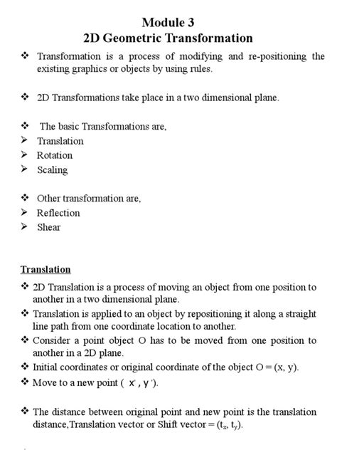 exploring the fundamental 2d geometric transformations of translation rotation scaling and