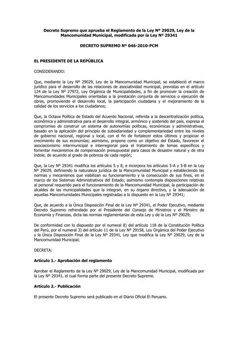 Pdf Decreto Supremo Que Aprueba El Reglamento De La Ley Faolex Fao