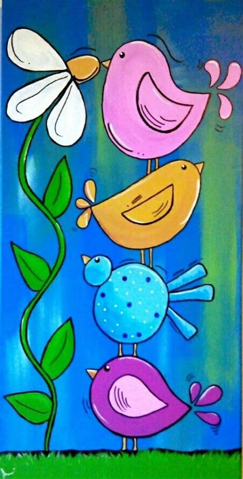 A Painting Of Two Birds On Top Of Each Other With Flowers In The