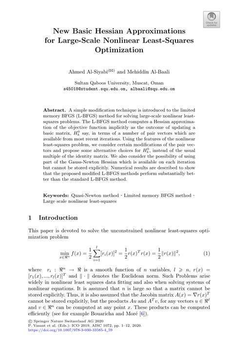 pdf new basic hessian approximations for large scale nonlinear least squares optimization