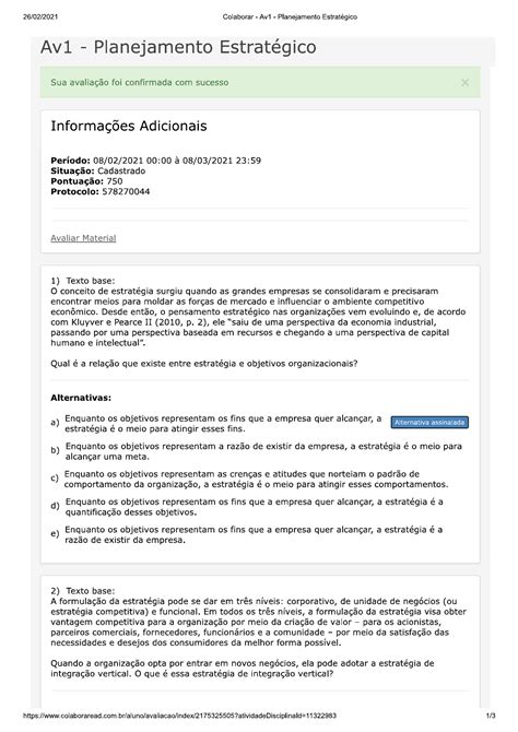 Av1 Planejamento Estratégico Planejamento Estratégico