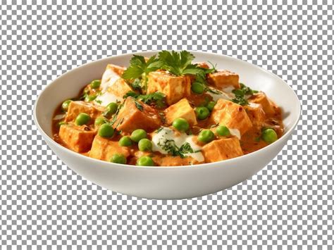 Tigela De Saboroso Curry Matar Paneer Em Fundo Transparente PSD Premium