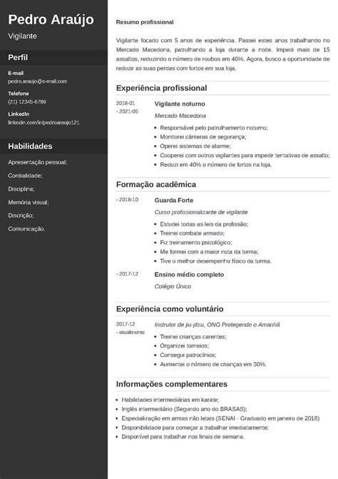 Aprender Sobre Imagem Modelo Curriculo Vigilante Br Thptnganamst 65536