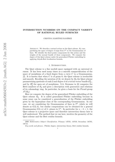 pdf intersections numbers on the compact variety of rational ruled surfaces