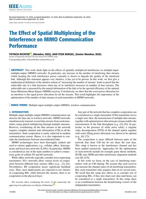 pdf the effect of spatial multiplexing of the interference on mimo communication performance