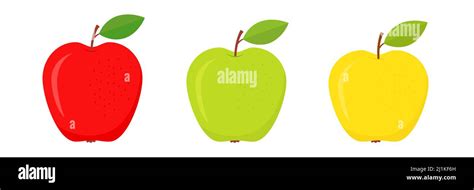 Set Of Red Green And Yellow Apples Fresh Color Fruits Collection