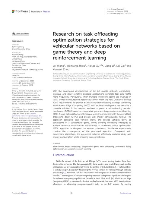 pdf research on task offloading optimization strategies for vehicular networks based on game