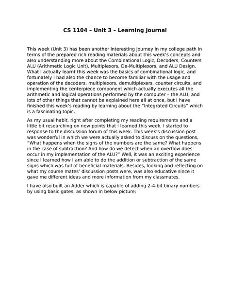 Cs Unit Learning Journal Cs Unit Learning