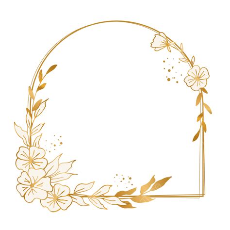 Hermoso Borde De Boda Dorado Con Corona Floral Vector PNG Dibujos