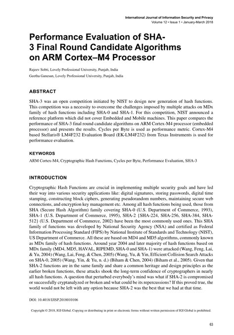 pdf performance evaluation of sha 3 final round candidate algorithms on arm cortex m4 processor