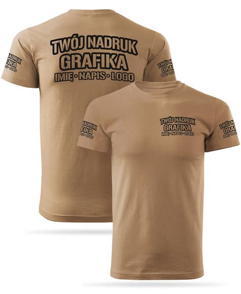 Koszulka T Shirt Z W Asnym Nadrukiem Piaskowa Odblaskowo Pl
