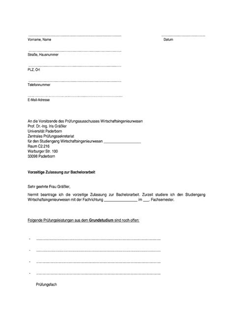 Ausf Llbar Online Mb Uni Paderborn Antrag Auf Vorzeitige Zulassung Zur