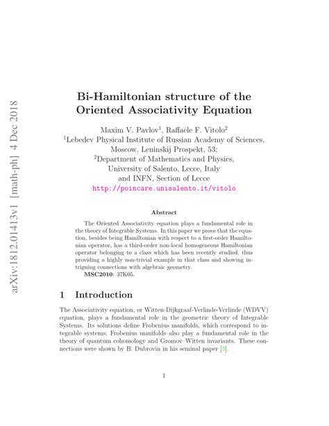 pdf bi hamiltonian structure of the oriented associativity equation