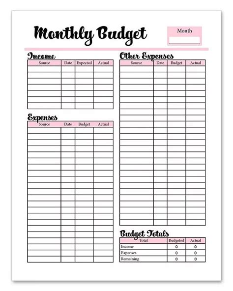 Free Monthly Budget PDF With Calculated Fields Budget Planner Free