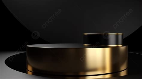 Minimalist Black And Gold Podium In 3d Render For Sleek Product Display