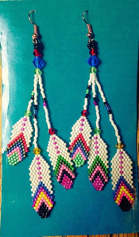 Tribal Feather Earrings Beaded Earrings Patterns Seed Bead Earrings