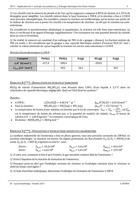 Exercices Application Du Premier Principe De La Thermodynamique