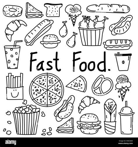 Line Hand Drawn Doodle Vector Fast Food Set Stock Vector Image Art