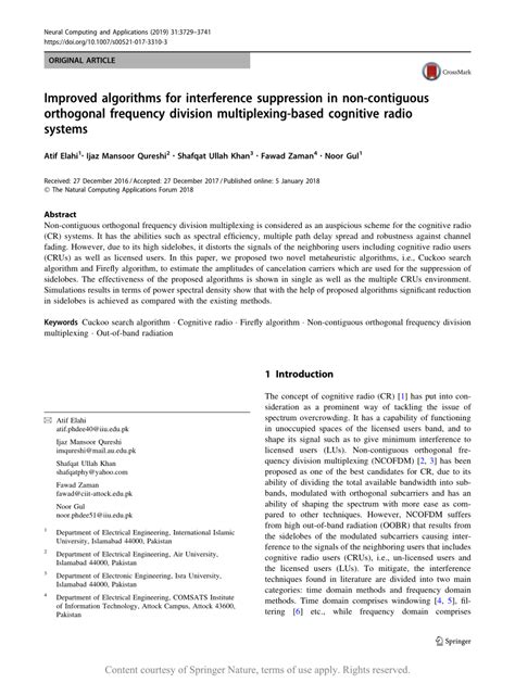 improved algorithms for interference suppression in non contiguous orthogonal frequency division