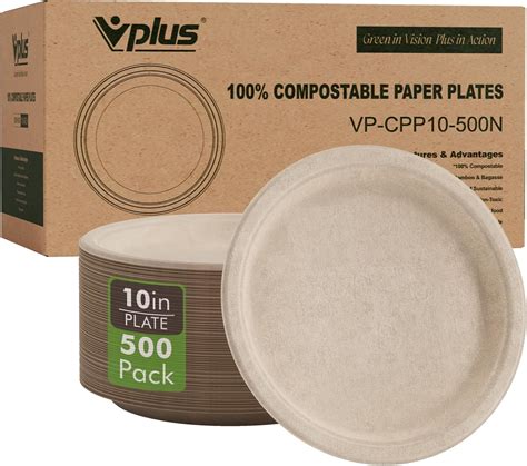 Amazon Vplus 500 Pack Compostable Disposable Paper Plates 10 25