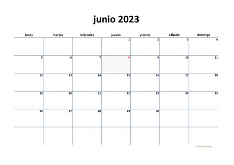 Calendario Junio 2023 WikiDates Org