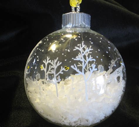 Hand Painted Glass Christmas Ball Ornament Gold Finch Snow Scene 11