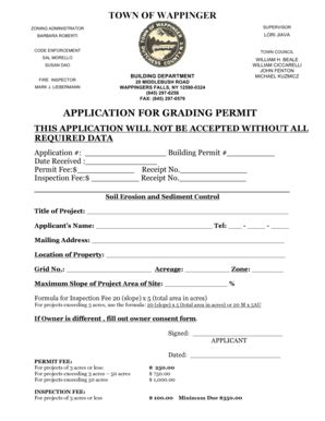 Fillable Online GRADING PERMIT 2014 Application Town Of Wappinger