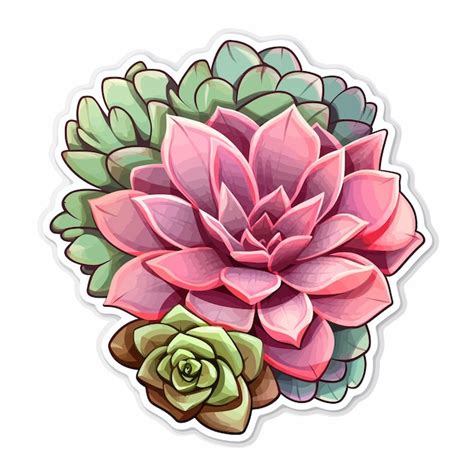 Un Dibujo De Una Flor Con Una Flor Rosa Y Hojas Verdes Vector Premium