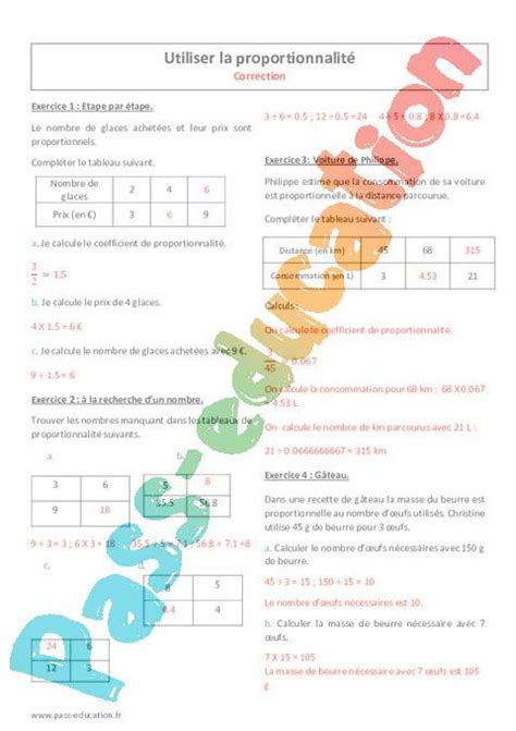 Utiliser la proportionnalité 5ème Exercices avec correction PDF à