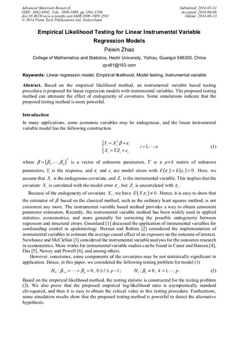 empirical likelihood testing for linear instrumental variable regression models scientific