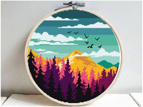 Landscape Modern Cross Stitch Pattern By StitchingFairy On Zibbet