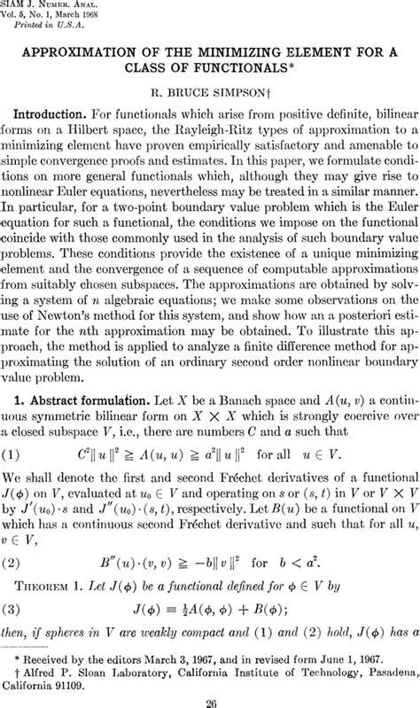 approximation of the minimizing element for a class of functionals siam journal on numerical