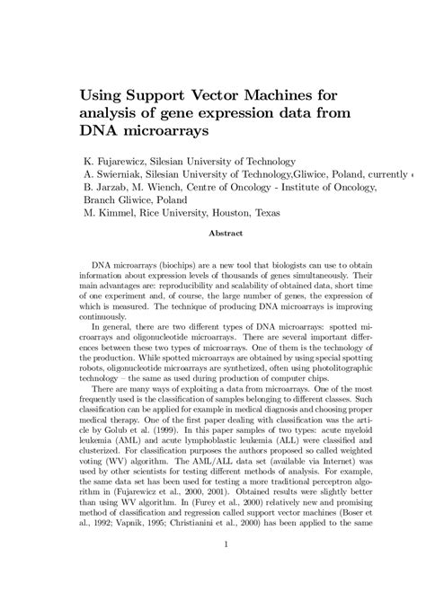 pdf gene expression data analysis using support vector machines