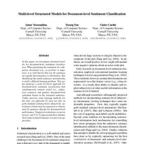 multi level structured models for document level sentiment classification acl anthology
