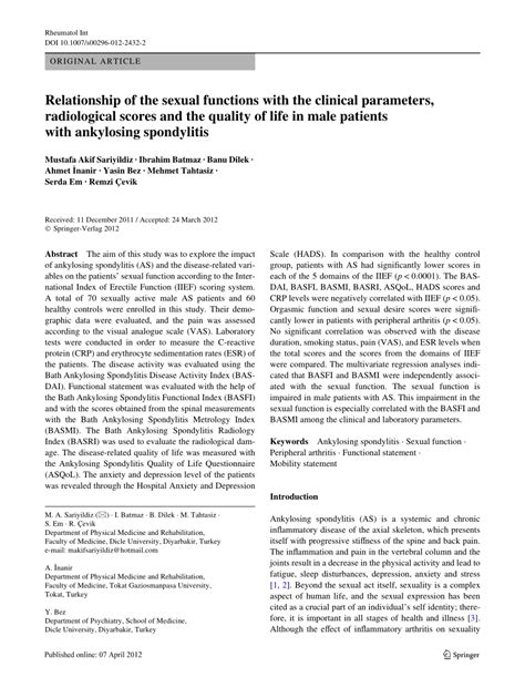 pdf relationship of the sexual functions with the clinical parameters radiological scores and