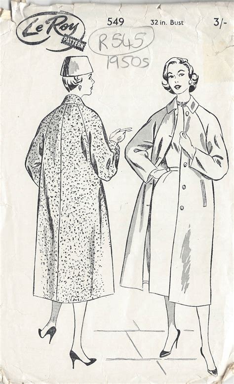 1950s Vintage Sewing Pattern COAT B32 R545 The Vintage Pattern Shop