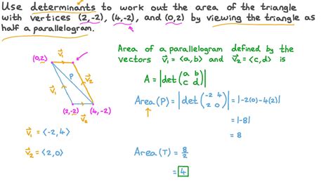 question video computing area of triangle using matrices nagwa