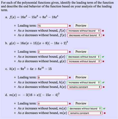solved for each of the polynomial functions given identify