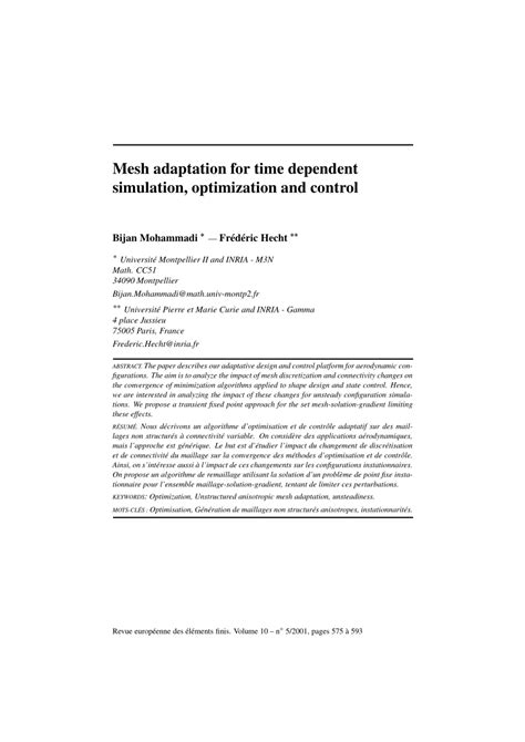 pdf mesh adaptation for time dependent simulation optimization and control