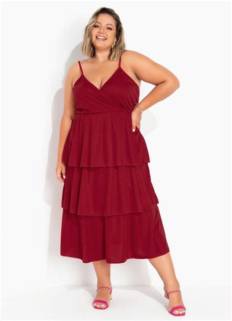 Vestido Vermelho Em Camadas Plus Size Marguerite