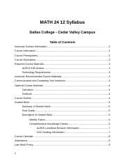 2022FA MATH 2412 81301 Syllabus 1 Docx MATH 24 12 Syllabus Dallas