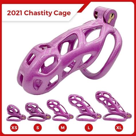 Bdsm 2 Anneaux Dispositif De Chasteté Violet Cage À Coq Mâle Bondage
