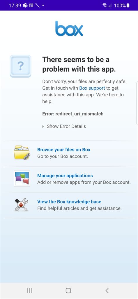 Redirection Uri Mismatch Issue Box Support