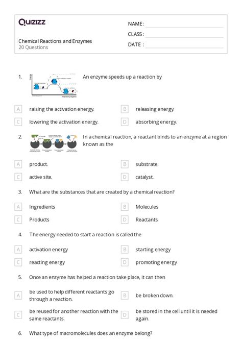 Chemical Reactions And Enzymes Worksheets