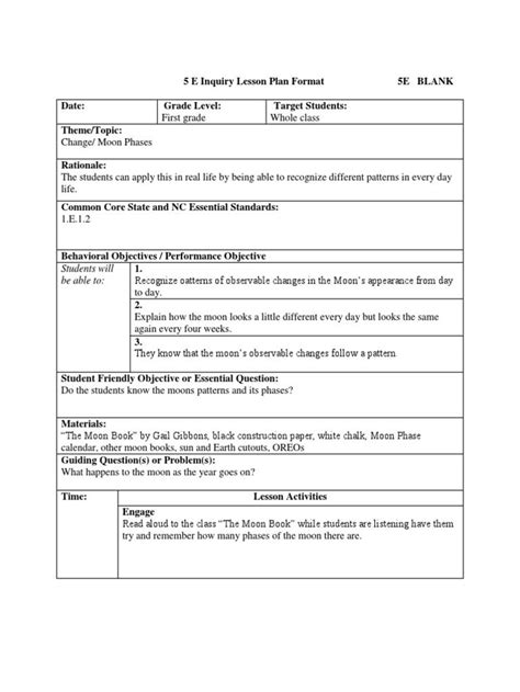 First Grade Science Lesson Plan PDF Applied Psychology